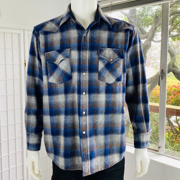 Pendleton | Shirts | Vintage Pendleton Western Style Mens Blue Shadow ...